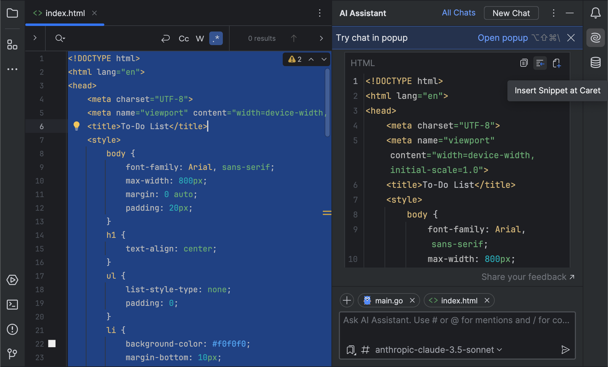 Using AI Assistant to build an application | GoLand Documentation