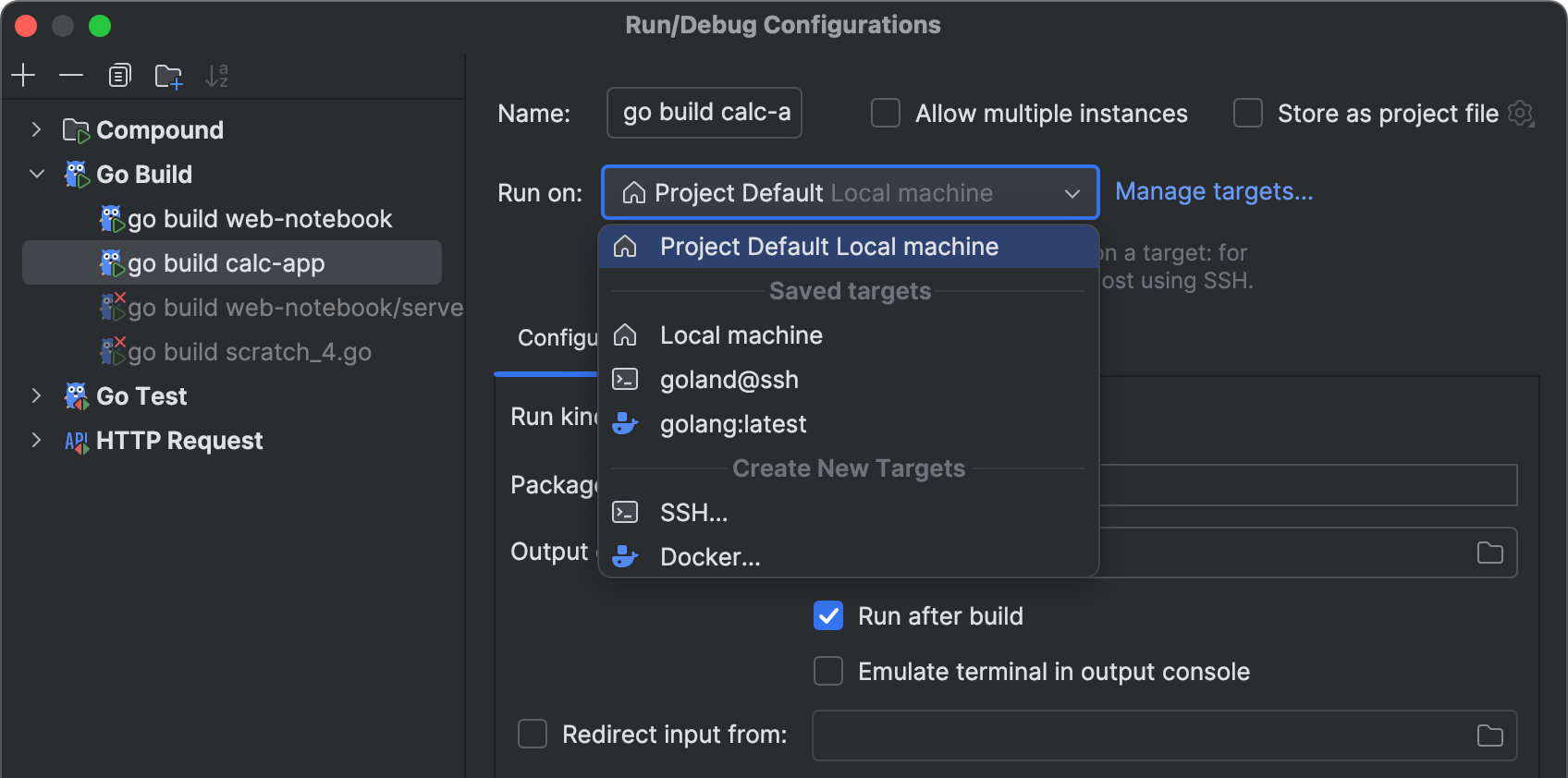 Run targets | GoLand Documentation
