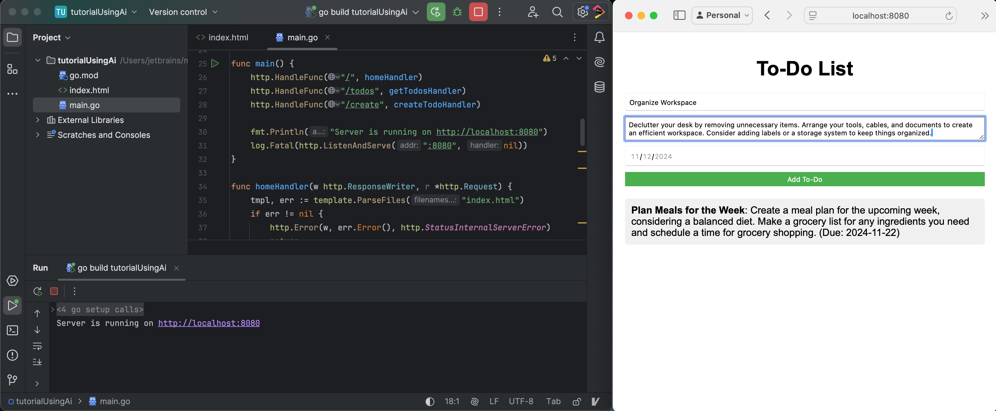 Using AI Assistant to build an application | GoLand Documentation