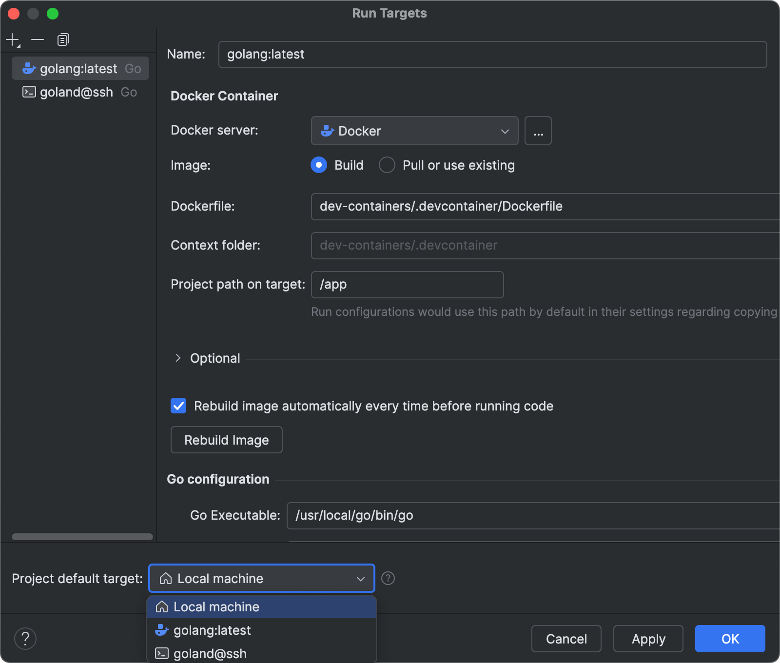 Run targets | GoLand Documentation