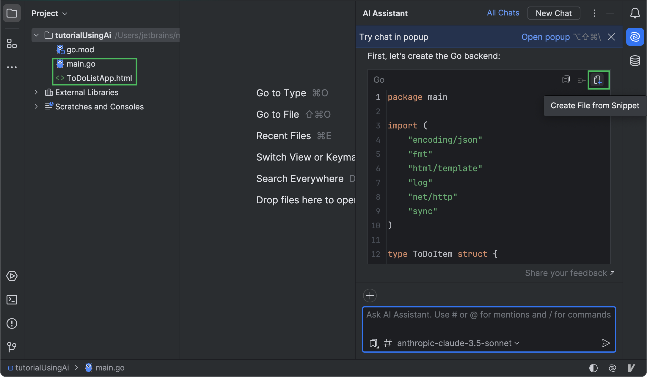 Using AI Assistant to build an application | GoLand Documentation