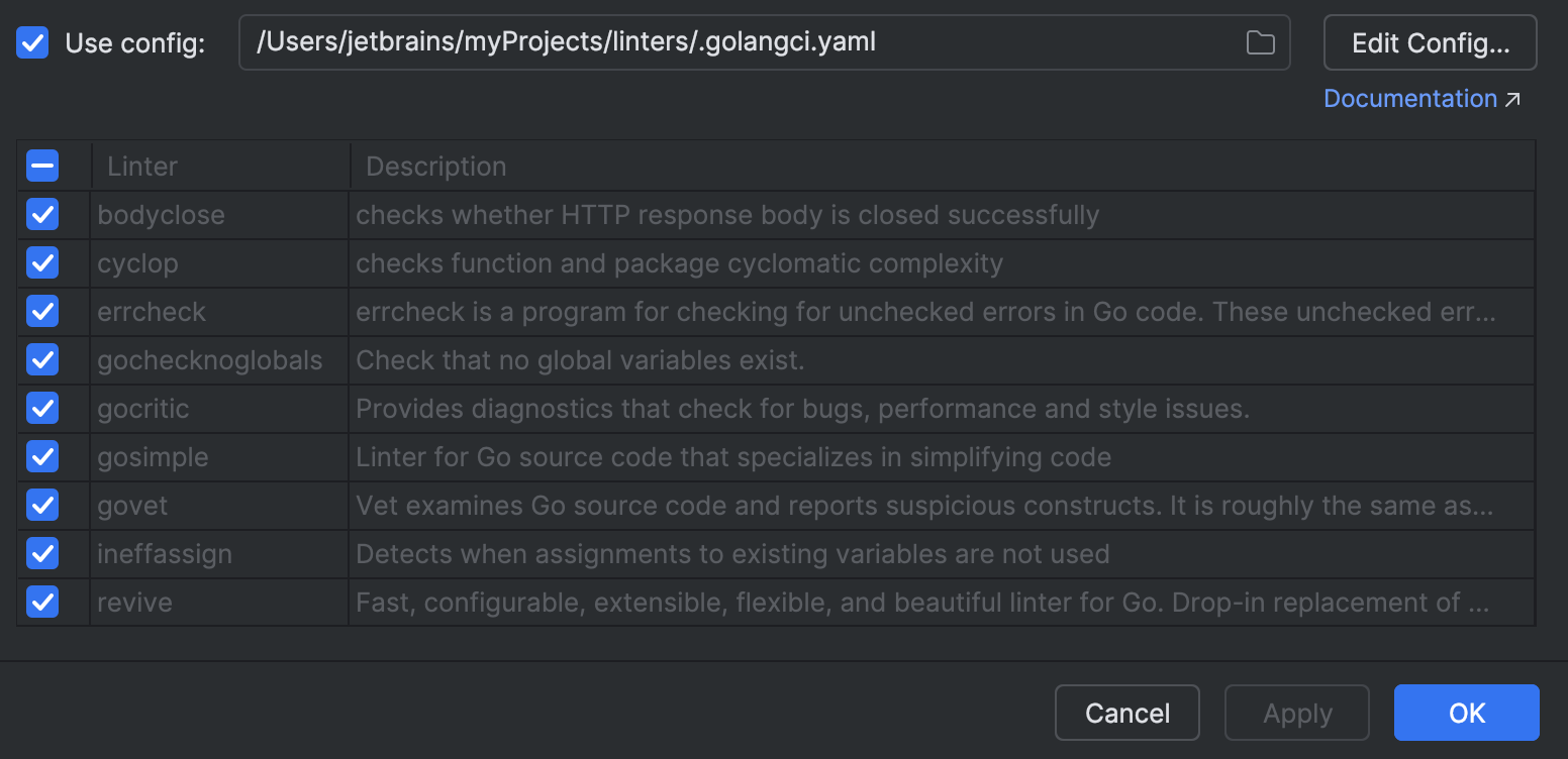 Configuring Golangci Lint Goland Documentation