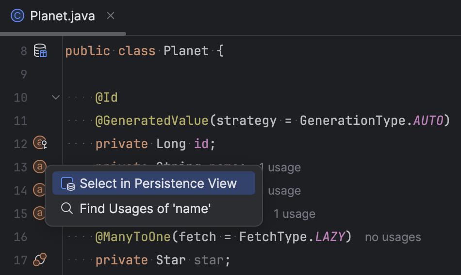 Persistence tool window | IntelliJ IDEA Documentation
