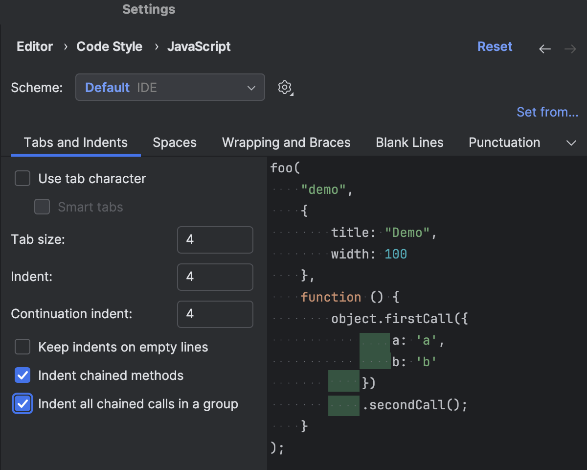代码样式。 JavaScript | IntelliJ IDEA 文档