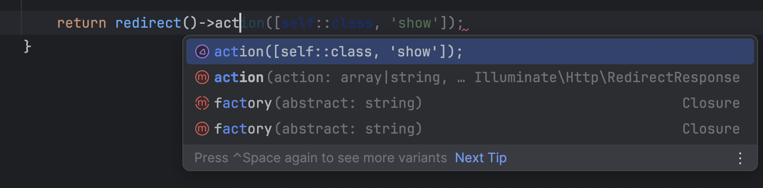 Full Line code completion | PhpStorm Documentation