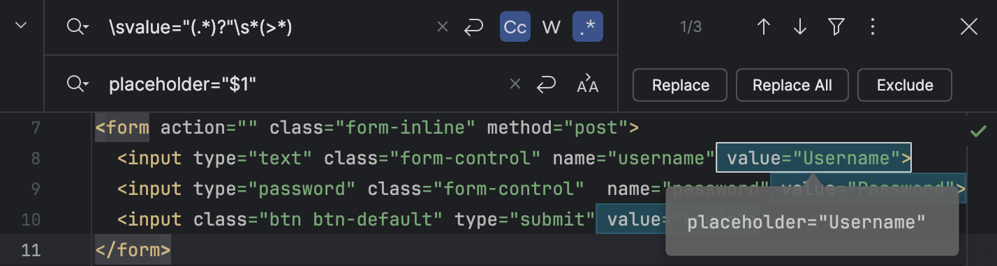Find and replace text using regular expressions | PhpStorm Documentation