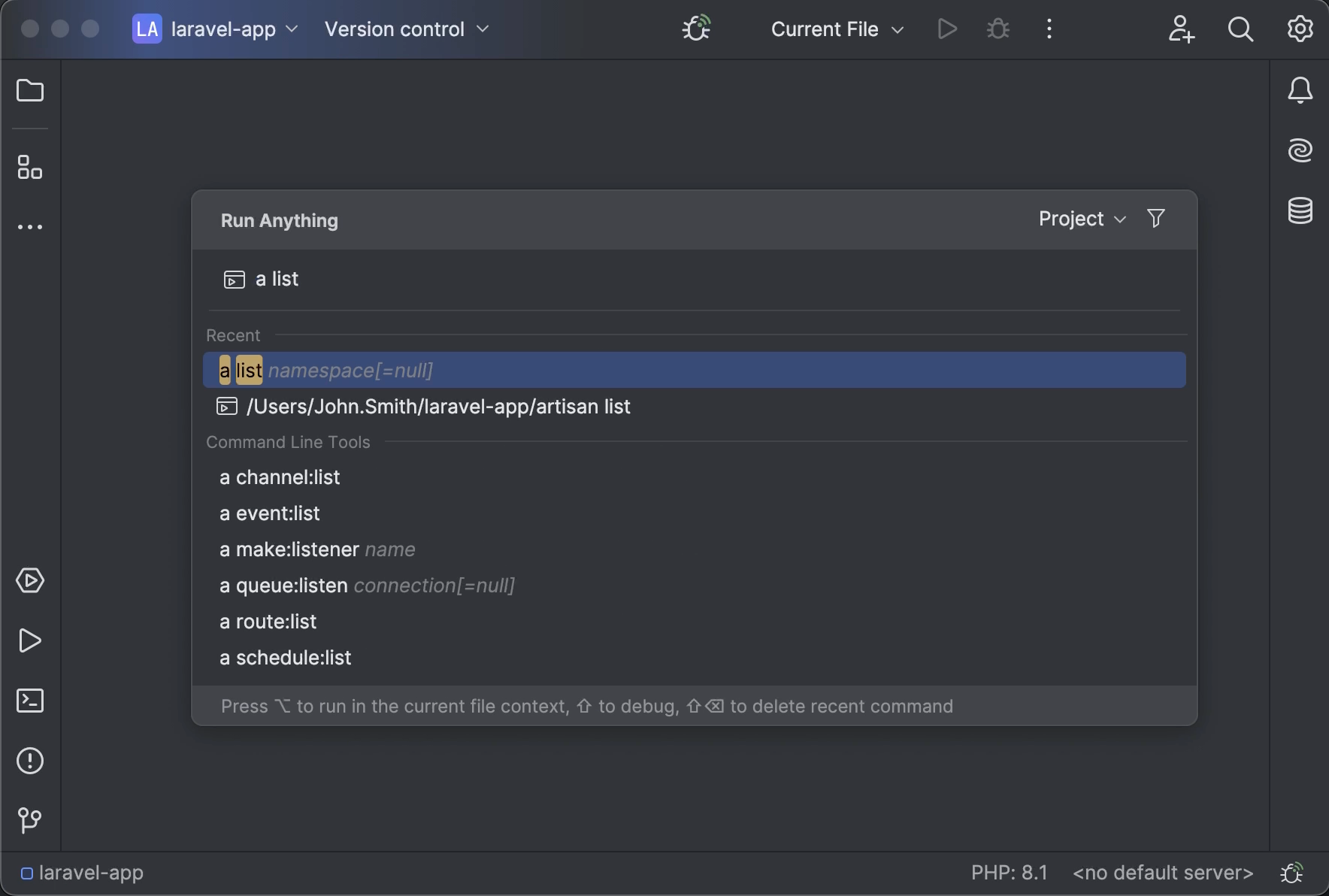 Use the Artisan command line tool from PhpStorm | PhpStorm Documentation
