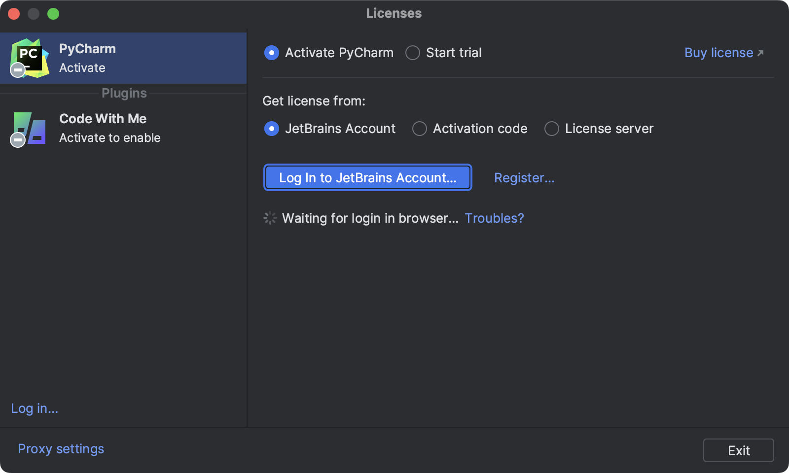 PyCharm License Activation Dialog | PyCharm Documentation PyCharm License Activation Dialog | PyCharm Documentation