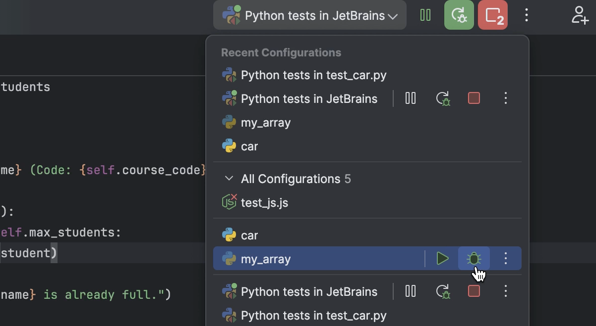 Start the debugger session | PyCharm Documentation