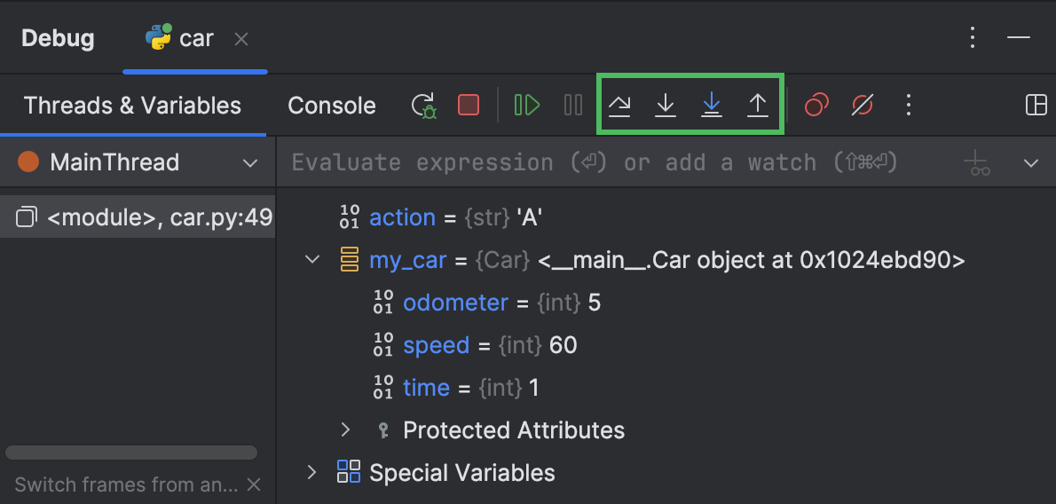 Step through the program | PyCharm Documentation