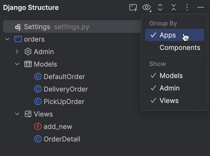 Django 结构工具窗口 | PyCharm 文档