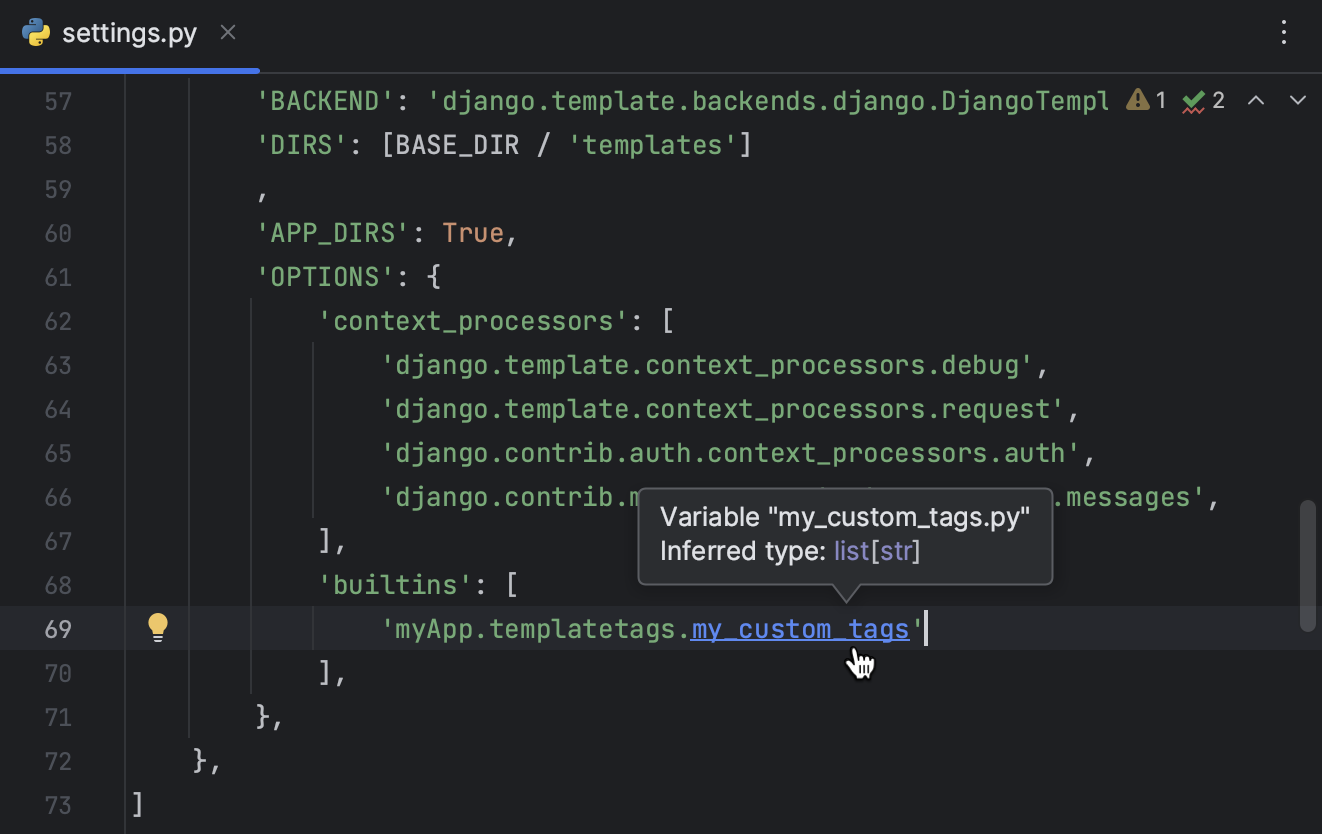 Create and use custom template tags | PyCharm Documentation