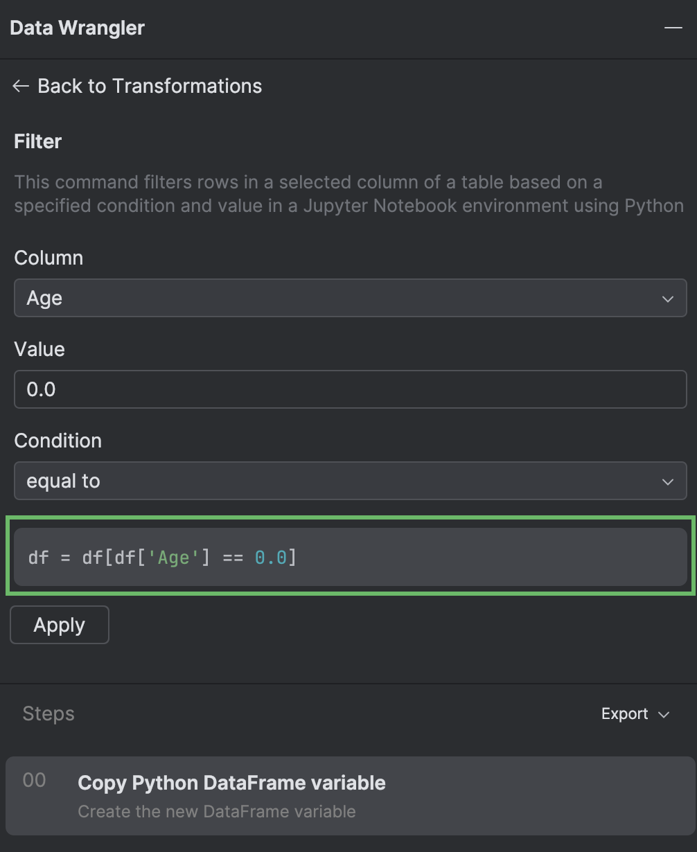 Work with Data Wrangler | DataSpell Documentation