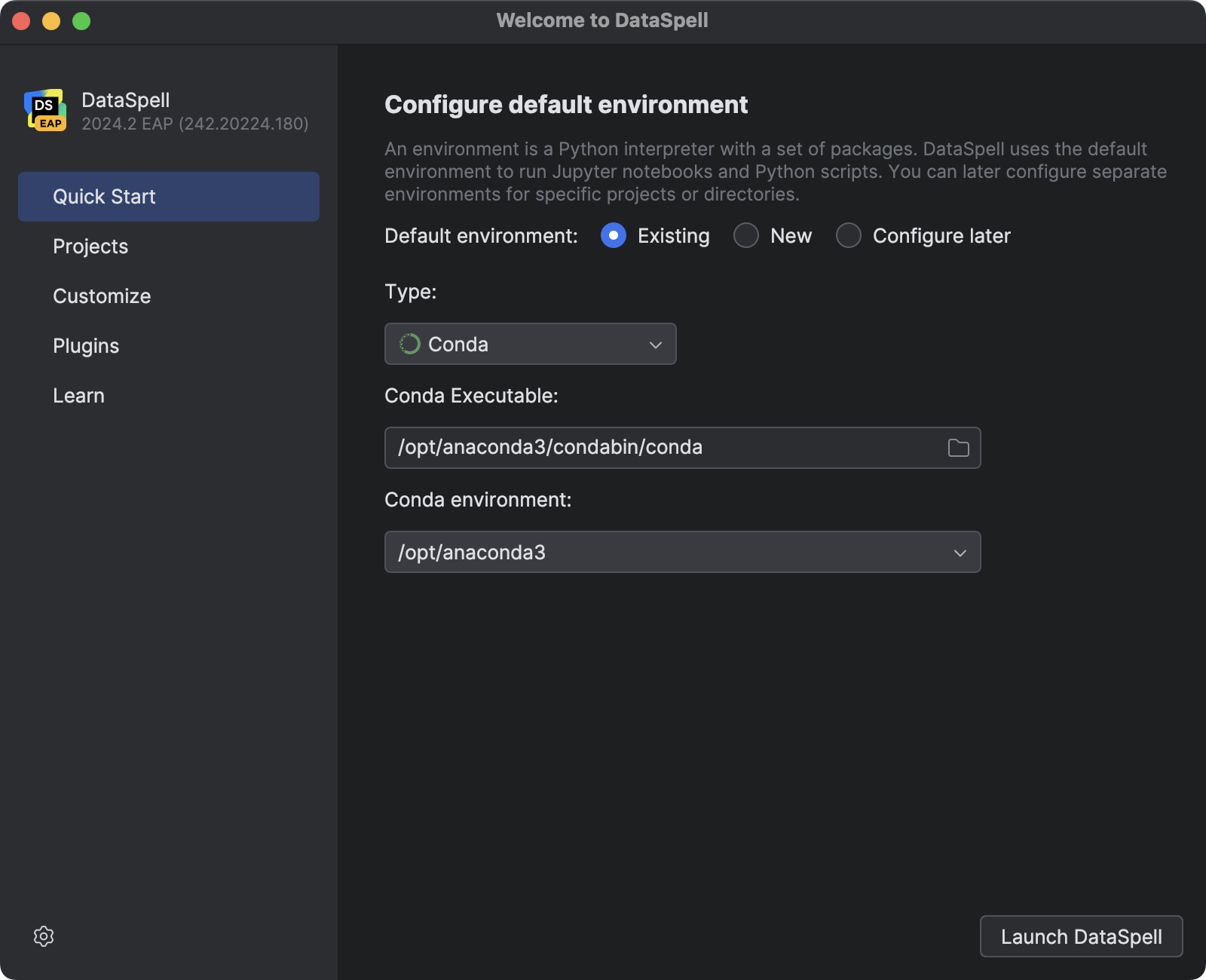 Run DataSpell for the first time | DataSpell Documentation