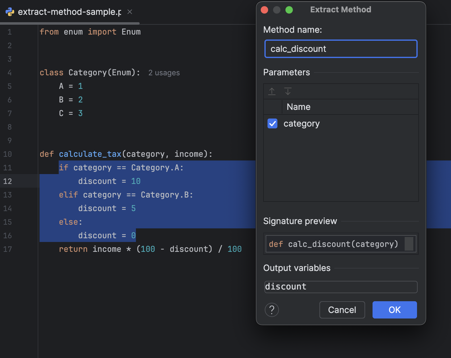 提取方法 | PyCharm 文档
