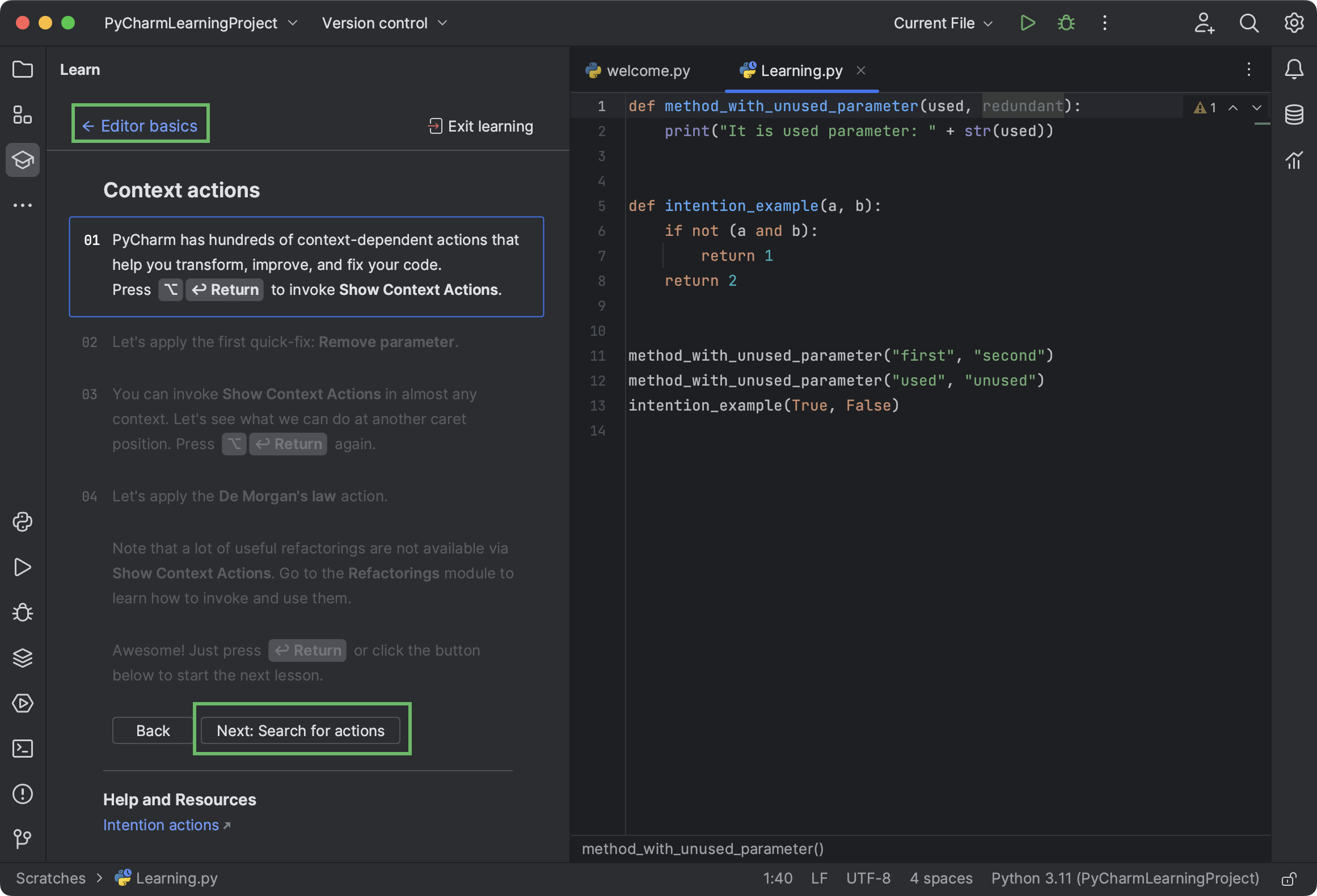 学习 IDE 功能 | PyCharm 文档