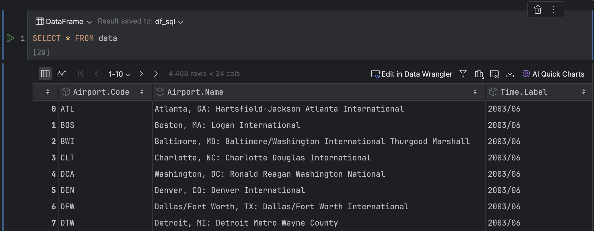 Work with SQL cells | PyCharm Documentation