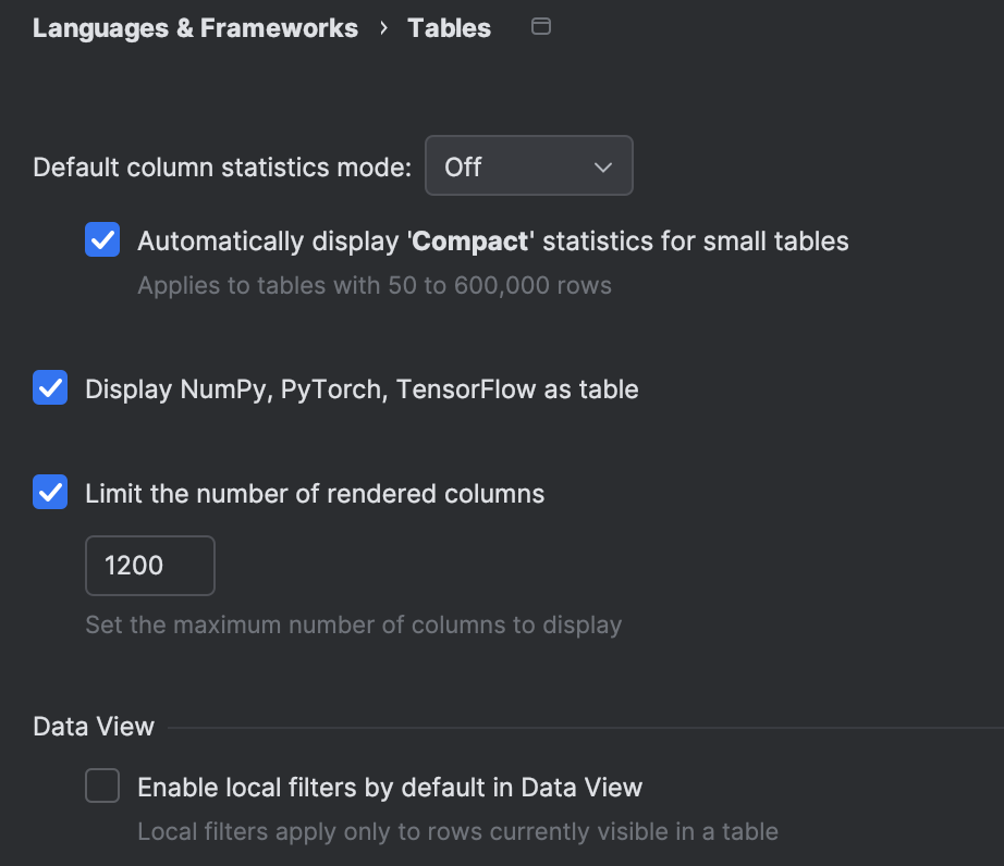 Tables | PyCharm Documentation