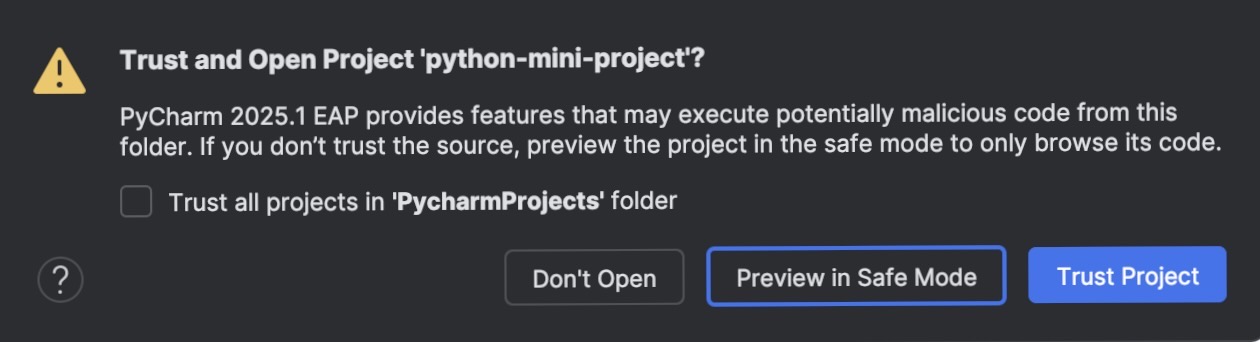 Project security | PyCharm Documentation