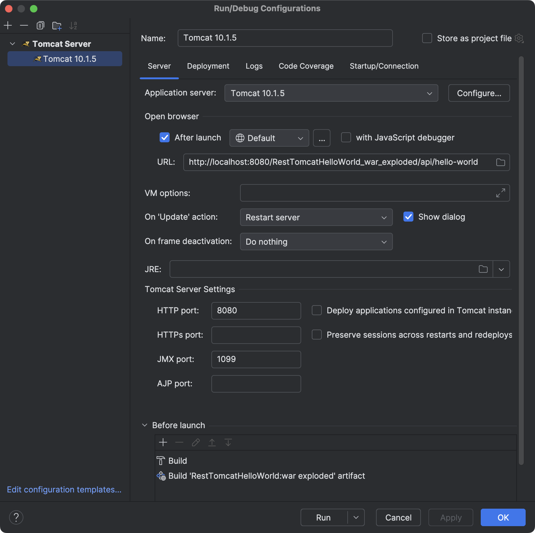 Application server run configurations | IntelliJ IDEA Documentation