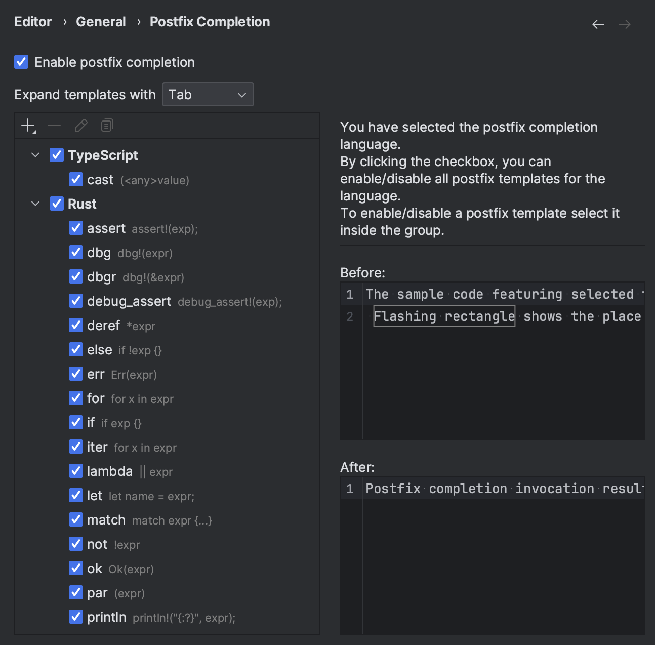 Postfix completion | RustRover Documentation