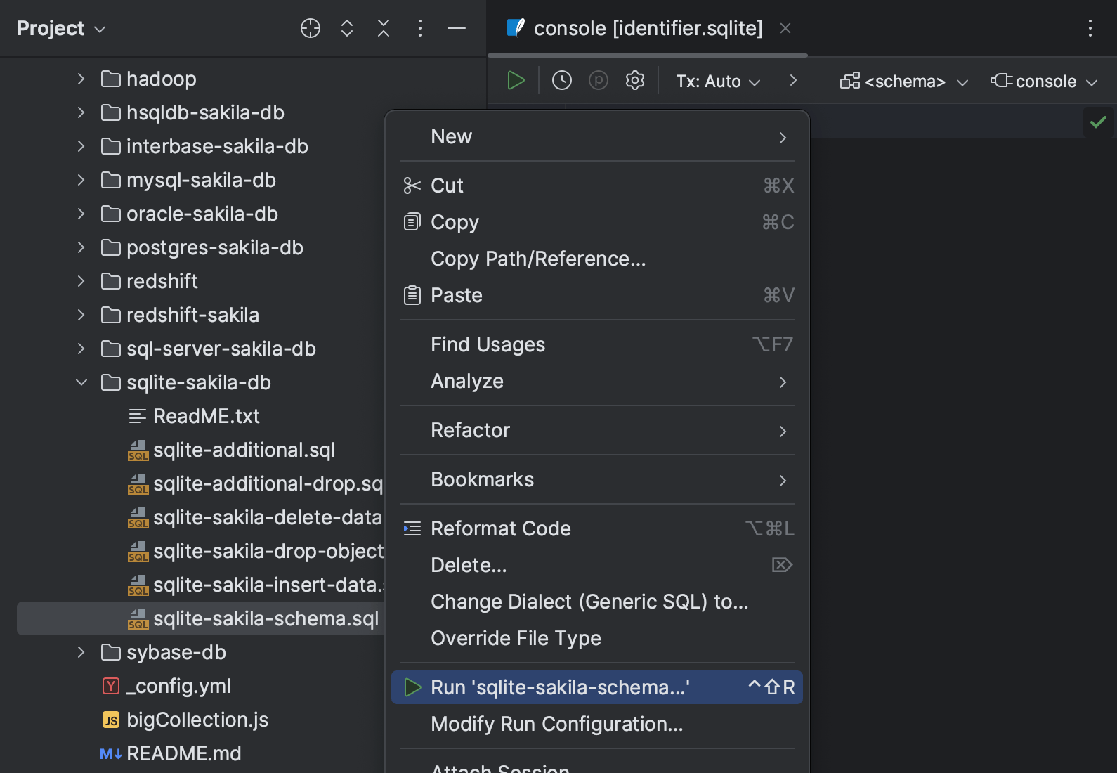运行 Sql 文件 Intellij Idea 文档
