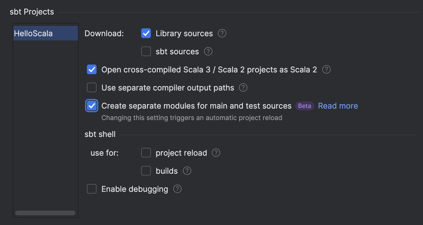 Separate main and test modules in sbt (beta) | IntelliJ IDEA Documentation