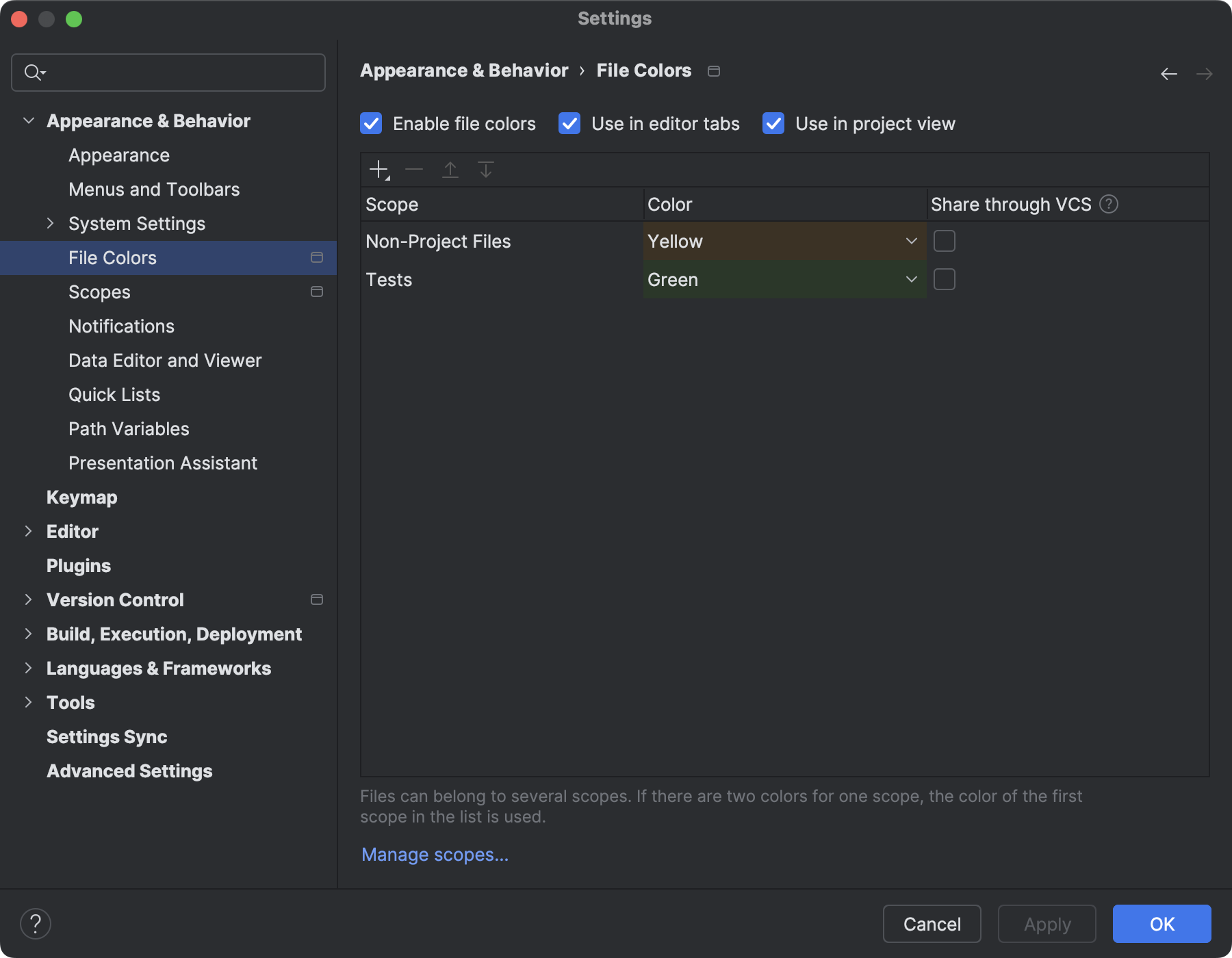 File Colors | PyCharm Documentation