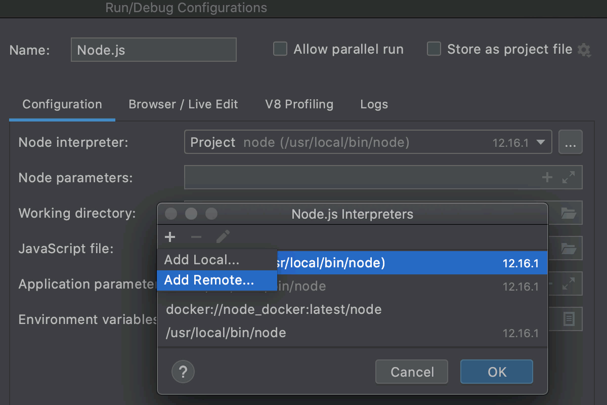 Configuring remote Node.js interpreters | IntelliJ IDEA Documentation