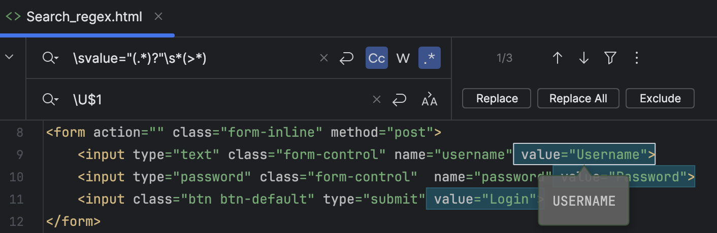 Find and replace text using regular expressions | WebStorm Documentation