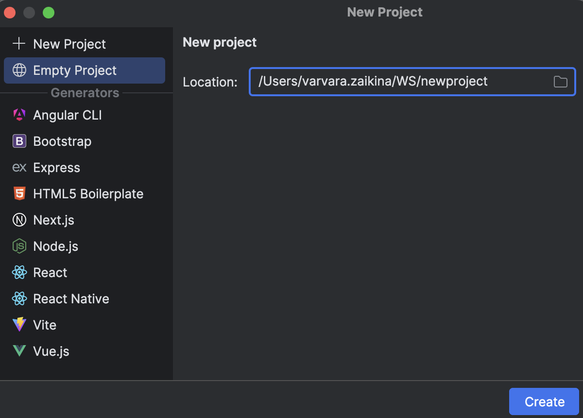 Creating projects | WebStorm Documentation