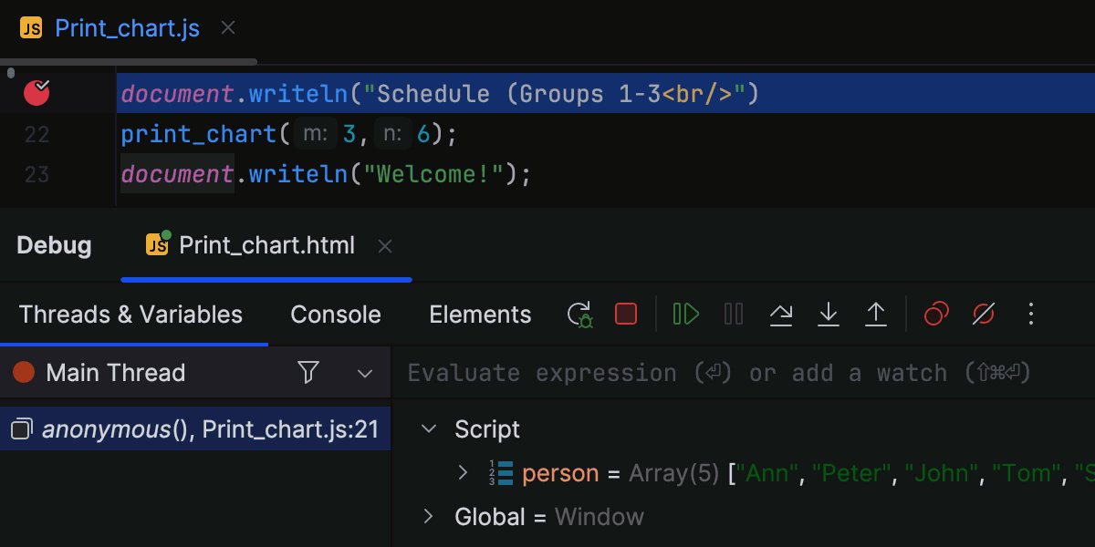 Step through the program | WebStorm Documentation
