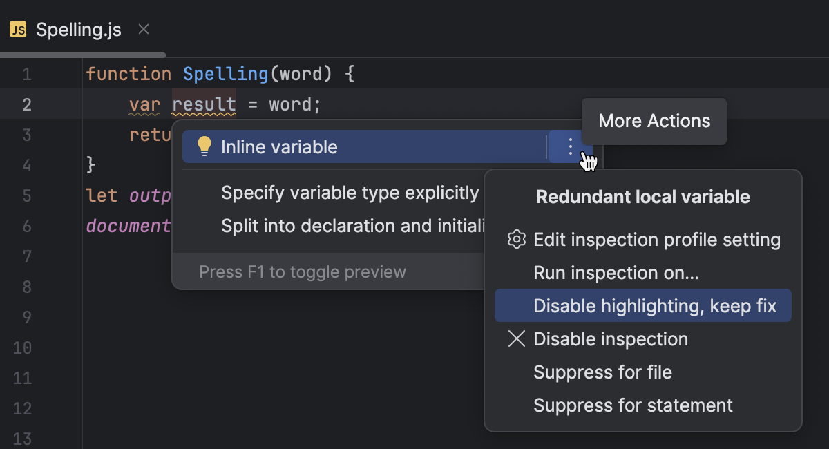 Disabling and enabling inspections | WebStorm Documentation