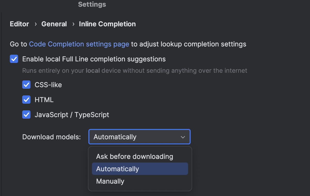 Full Line code completion | WebStorm Documentation Full Line code completion | WebStorm Documentation