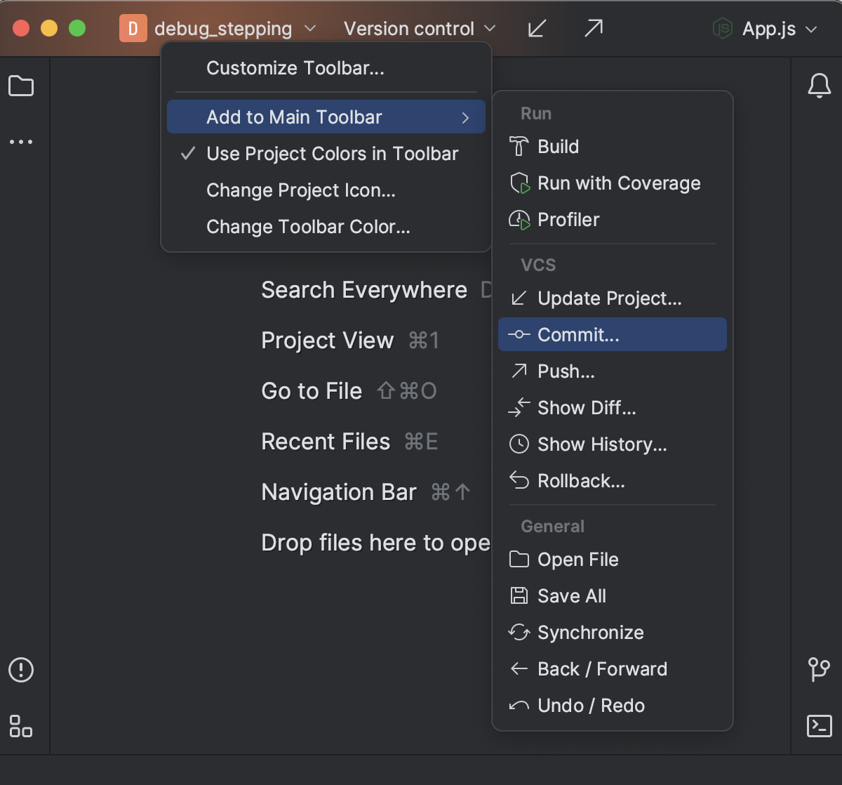 Menus and toolbars | WebStorm Documentation