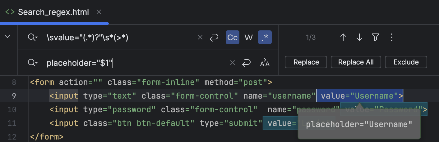 Find and replace text using regular expressions | WebStorm Documentation