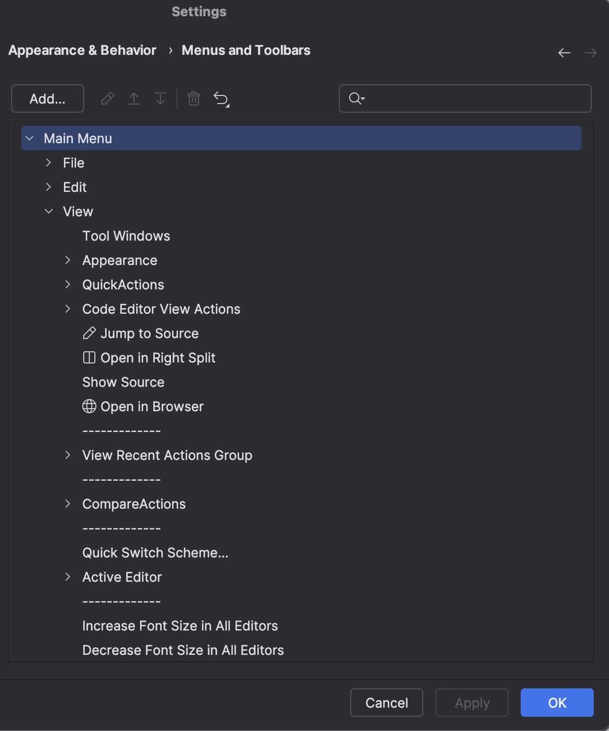 Menus and toolbars | WebStorm Documentation