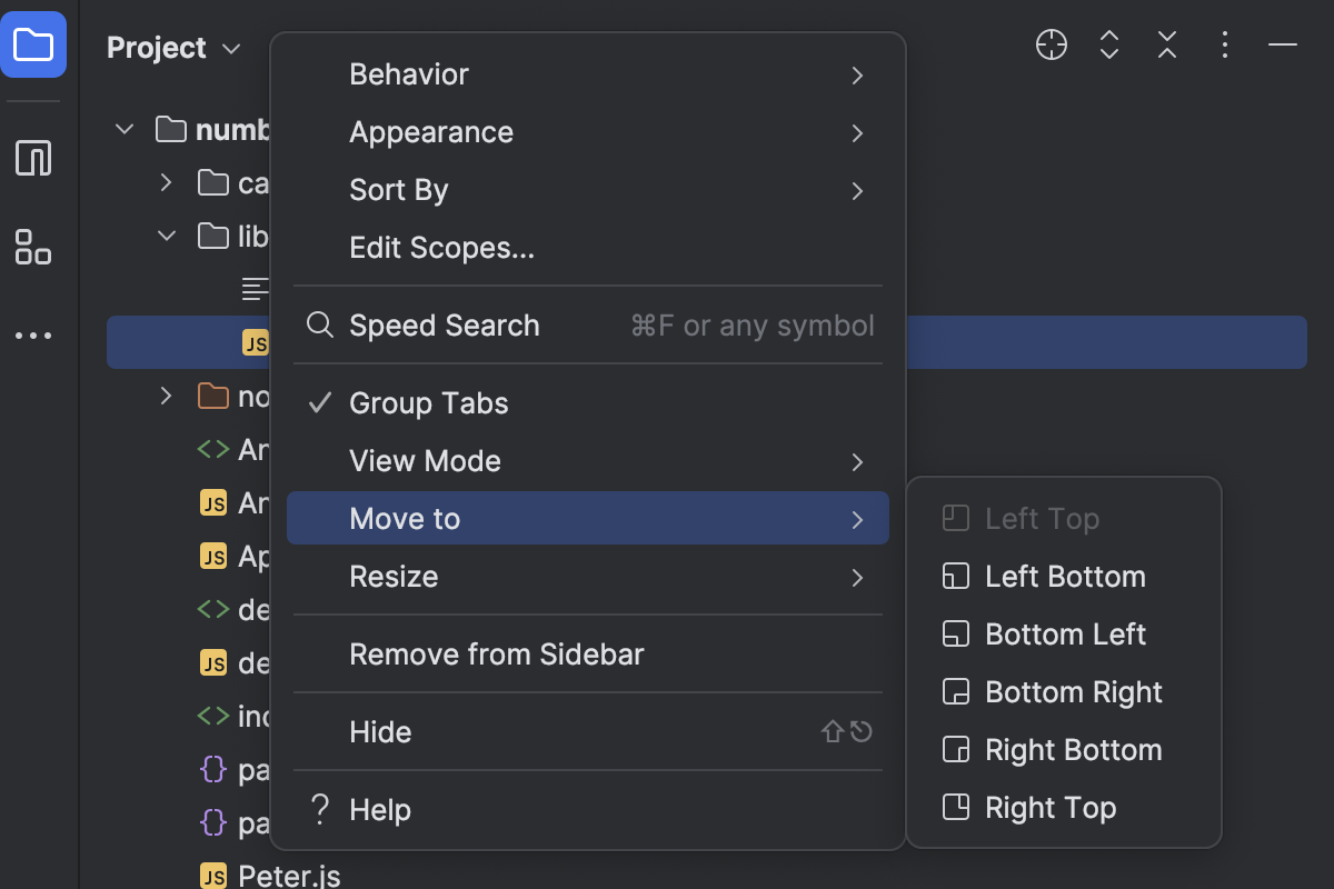 排列工具窗口 | WebStorm 文档