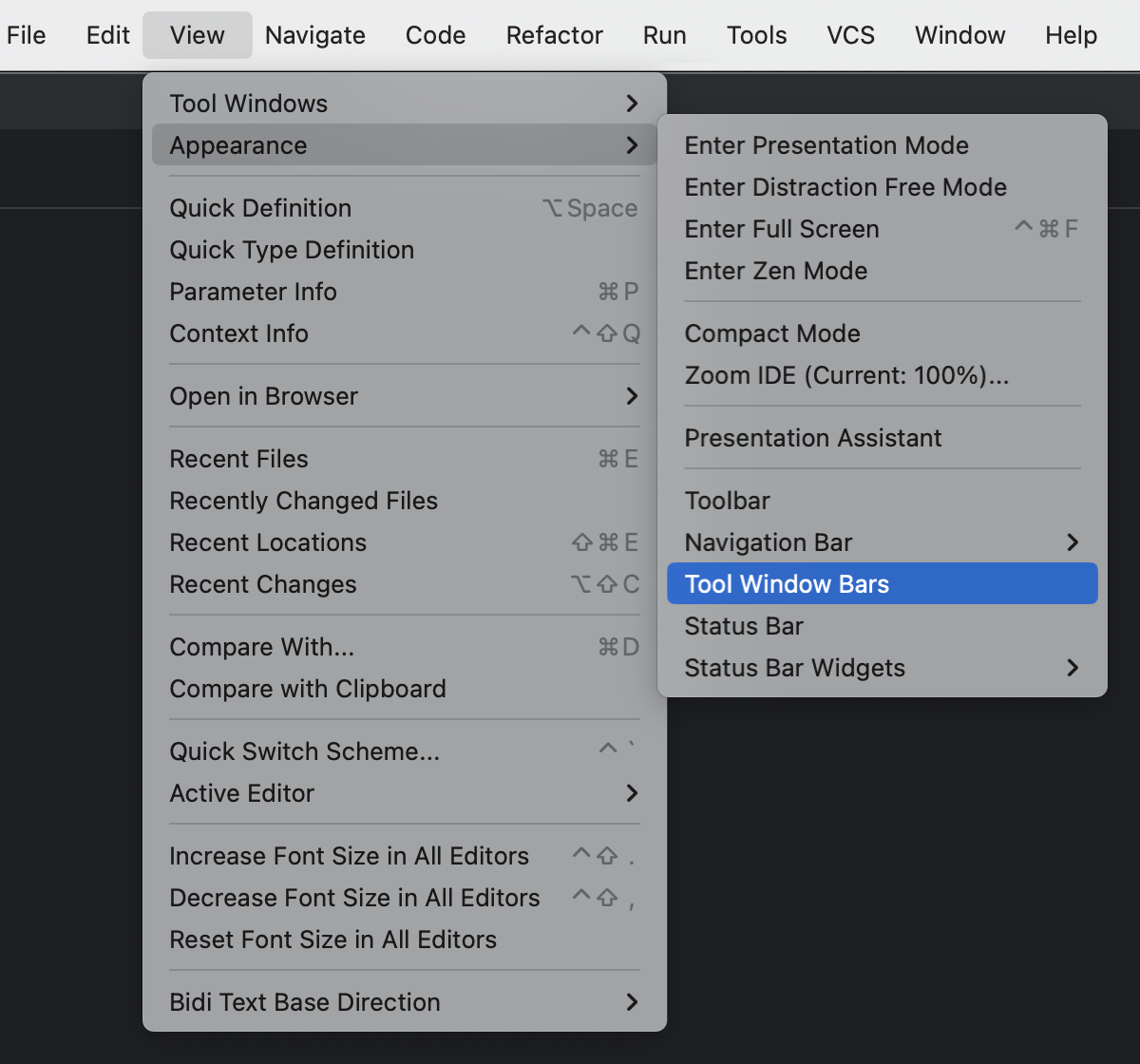 Menus and toolbars | WebStorm Documentation