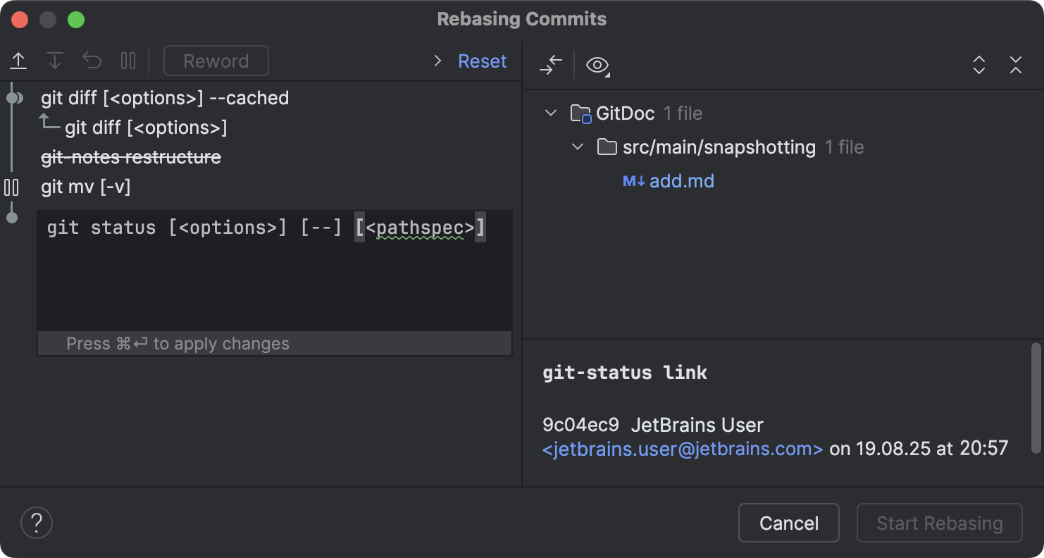 合并、变基或挑拣以应用更改 | PyCharm 文档
