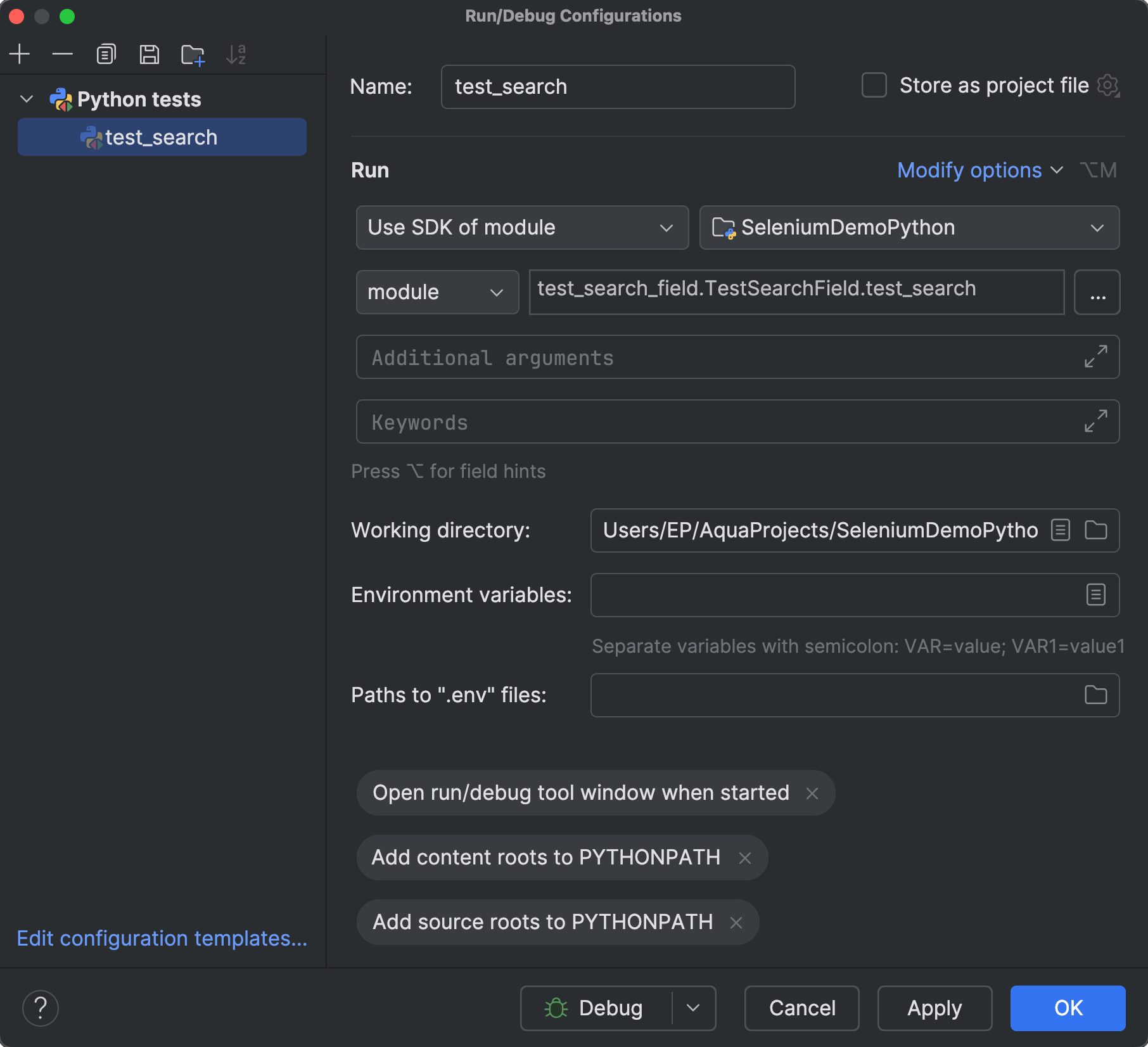 Selenium | PyCharm Documentation