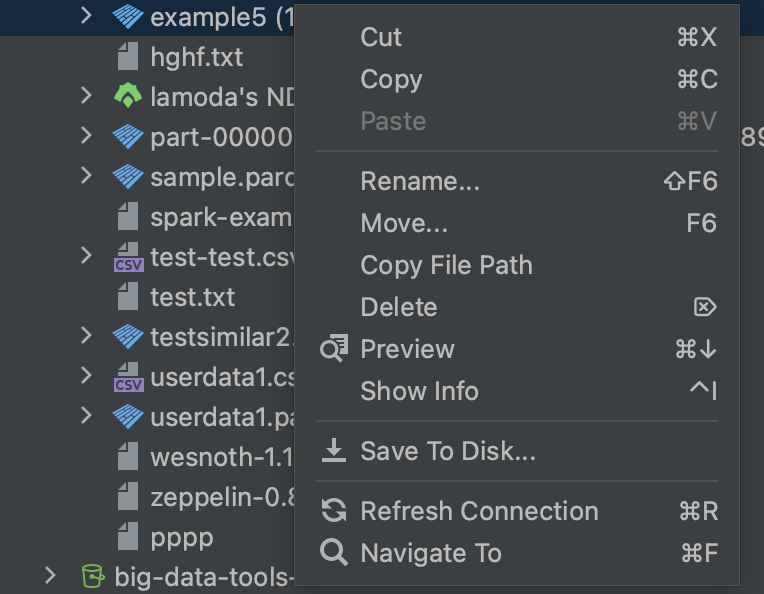 Work with data files | DataSpell Documentation
