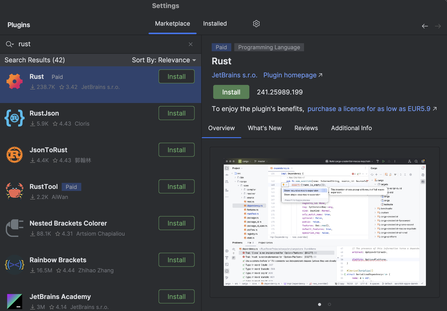 Rust | IntelliJ IDEA 文档