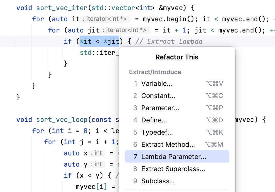 Extract lambda parameter | CLion Documentation