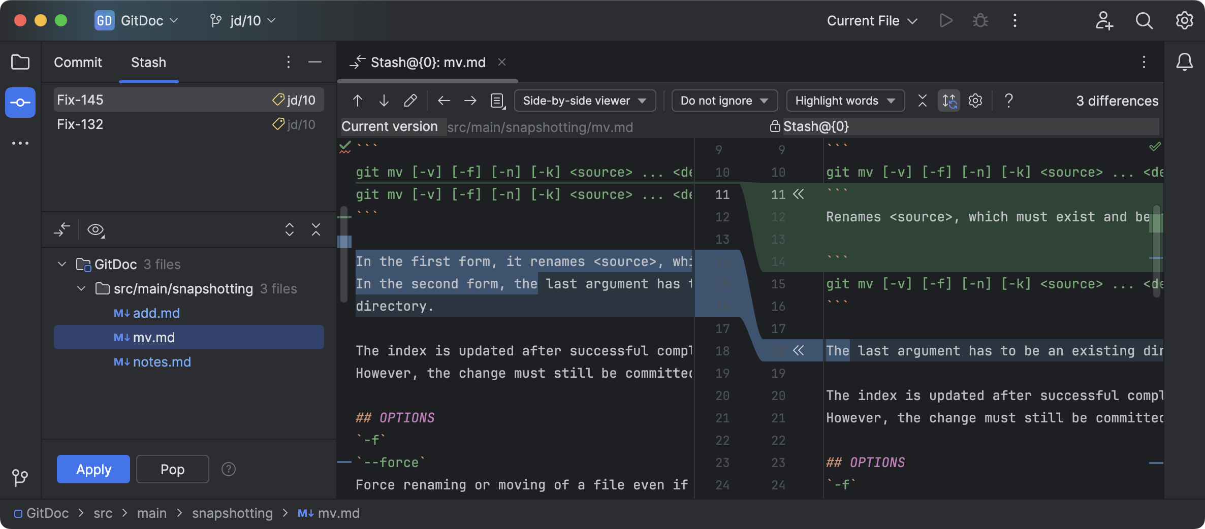 Shelve or stash changes | IntelliJ IDEA Documentation