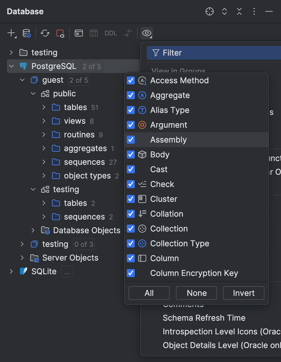 无法在 Database 工具窗口中找到数据库对象 | PyCharm 文档