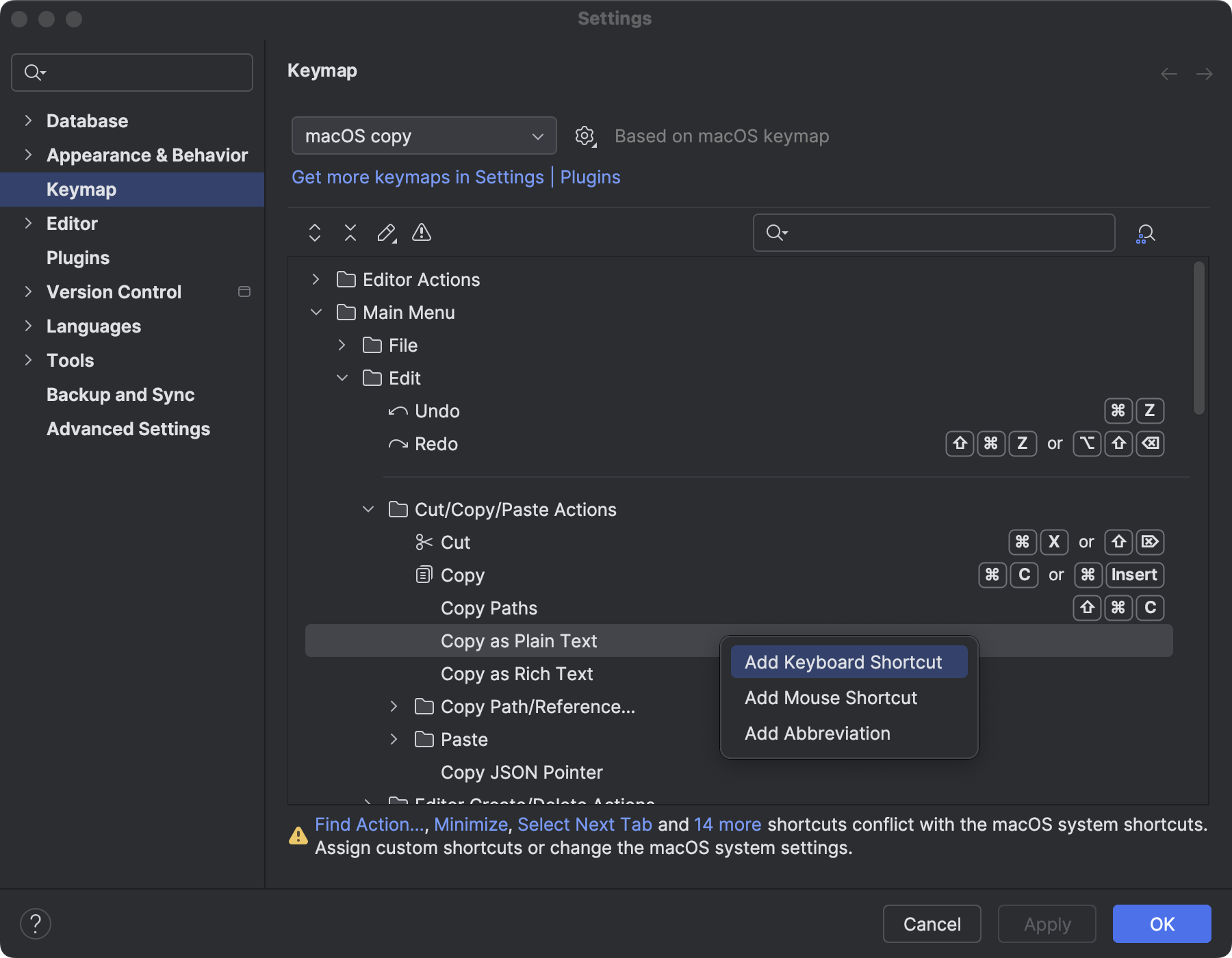 配置键盘快捷键 | DataGrip 文档