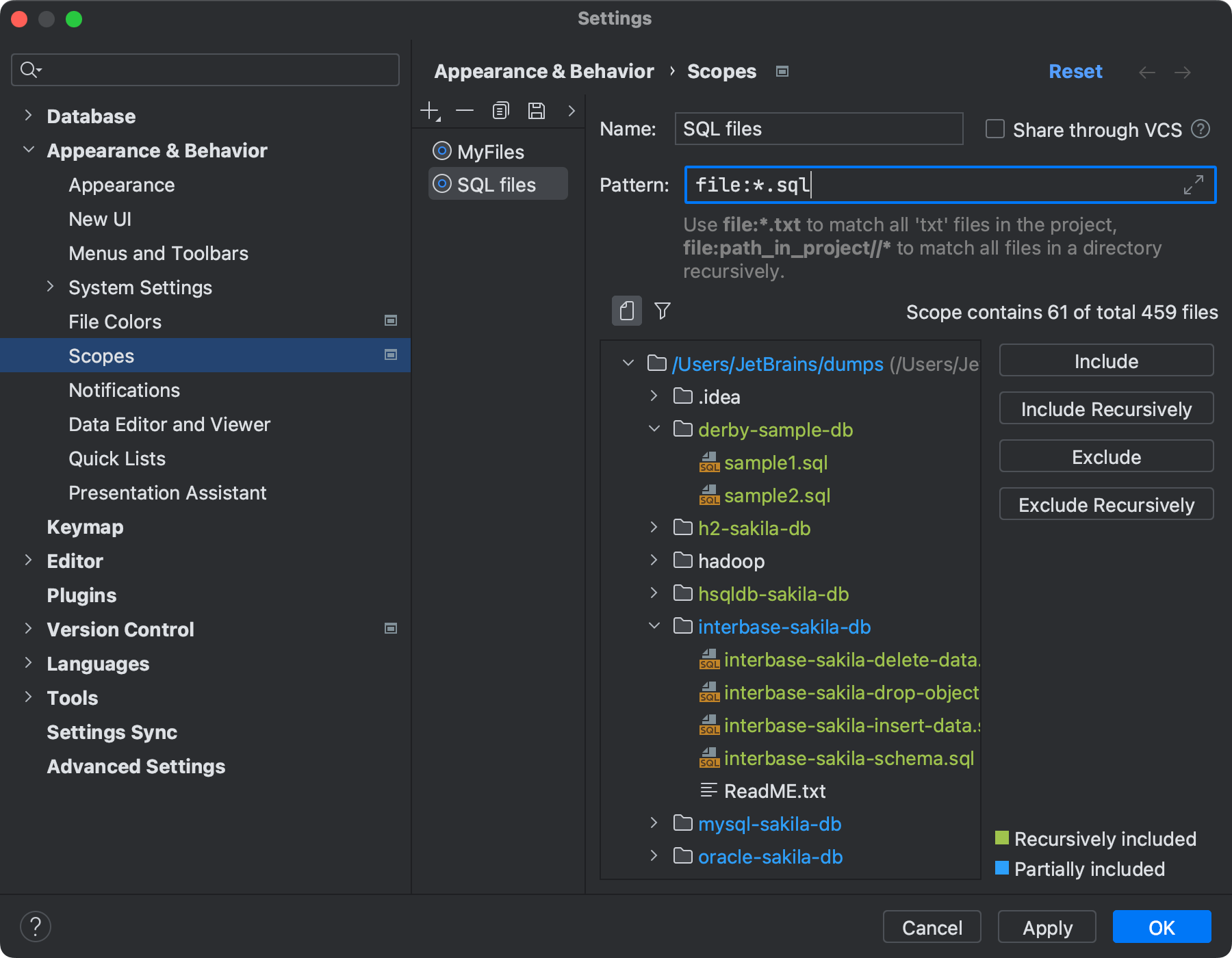 Scopes | DataGrip Documentation