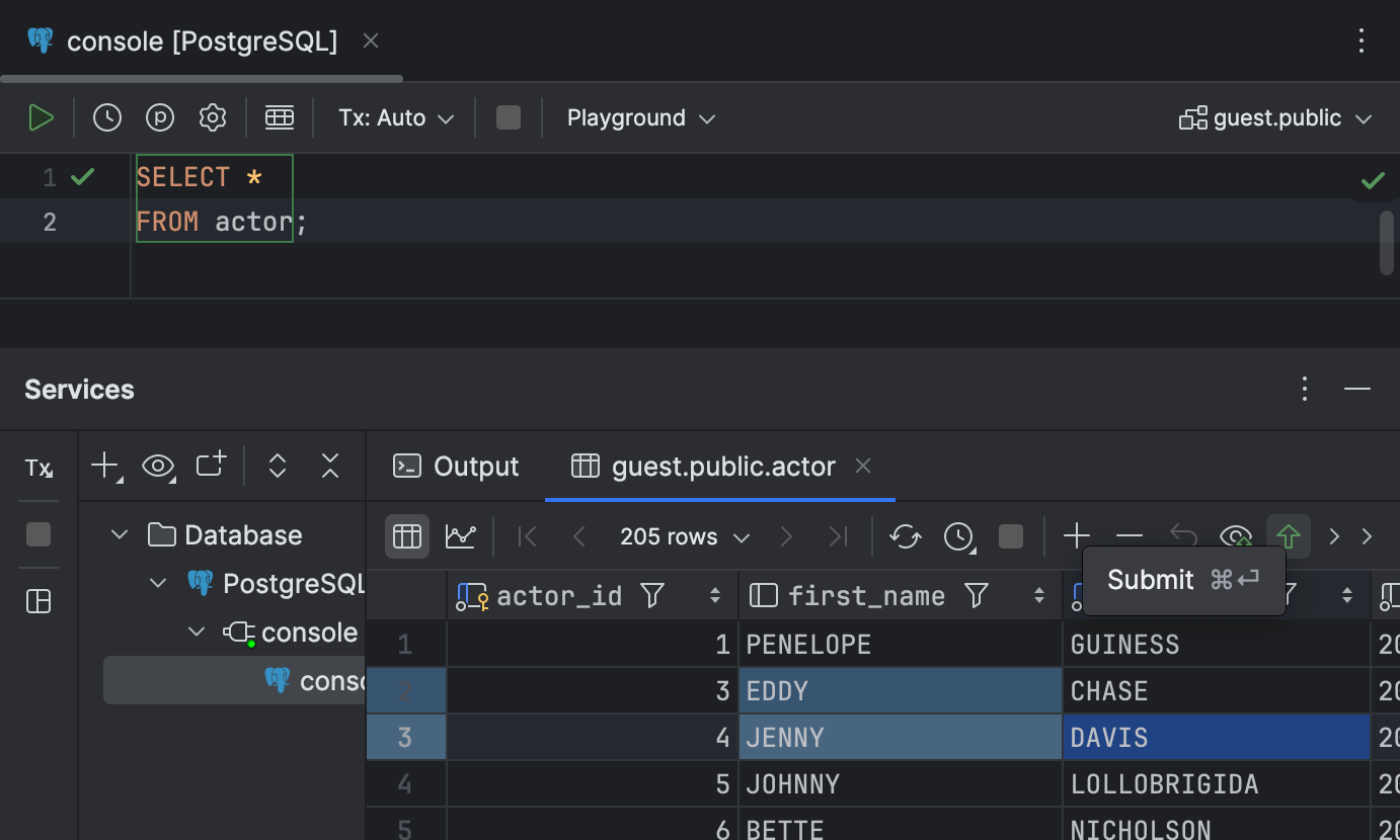 Query results | PyCharm Documentation