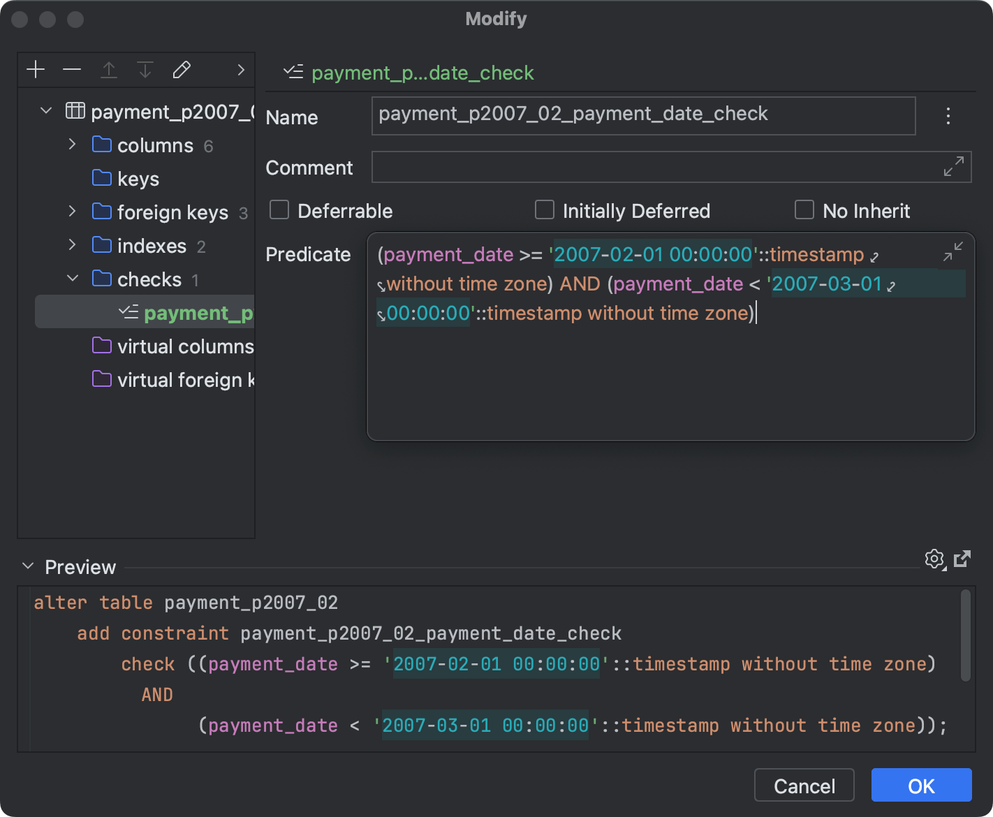 Create Table and Modify Table Dialogs | PyCharm Documentation